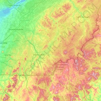 Estrieの地形図、標高、地勢