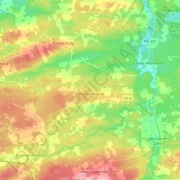 West Wentworthの地形図、標高、地勢