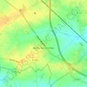 Auchy-lez-Orchiesの地形図、標高、地勢