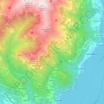 Plesioの地形図、標高、地勢
