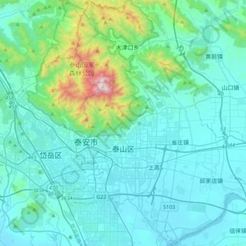 Taishan Districtの地形図、標高、地勢