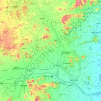 Katpadiの地形図、標高、地勢