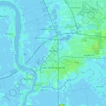 Leerの地形図、標高、地勢
