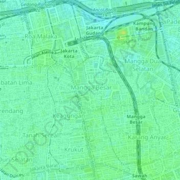 Taman Sariの地形図、標高、地勢