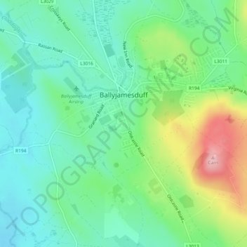 Ballyjamesduffの地形図、標高、地勢