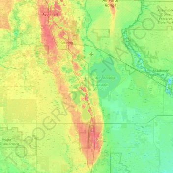 Highlands Countyの地形図、標高、地勢