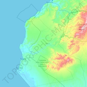 Talaraの地形図、標高、地勢