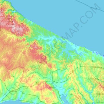 Çatalcaの地形図、標高、地勢