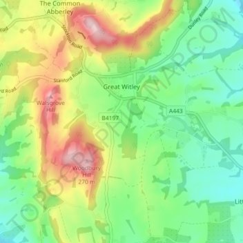 Great Witleyの地形図、標高、地勢