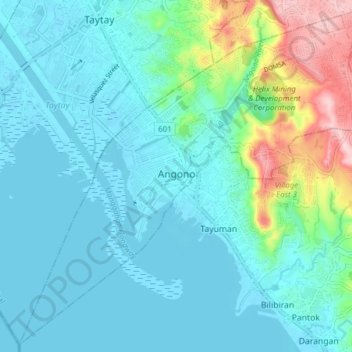 Angonoの地形図、標高、地勢