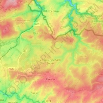 Elsenbornの地形図、標高、地勢