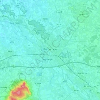 Doetinchemの地形図、標高、地勢