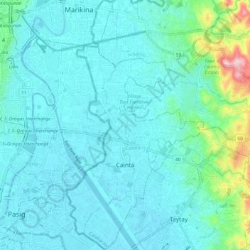 Caintaの地形図、標高、地勢