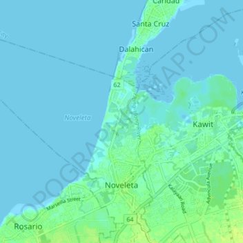 Noveletaの地形図、標高、地勢