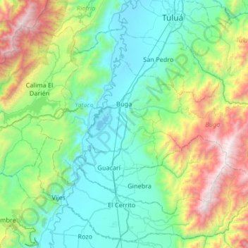 Bugaの地形図、標高、地勢