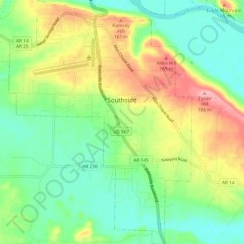 Southsideの地形図、標高、地勢