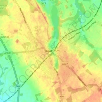 Knutsfordの地形図、標高、地勢