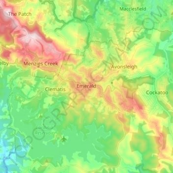 Emeraldの地形図、標高、地勢