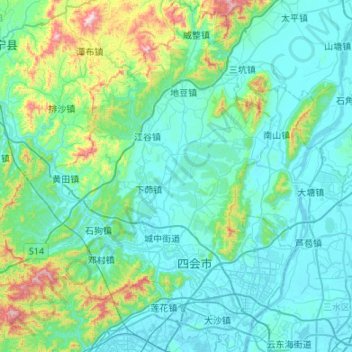 Sihui Cityの地形図、標高、地勢
