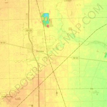 Dundee Townshipの地形図、標高、地勢