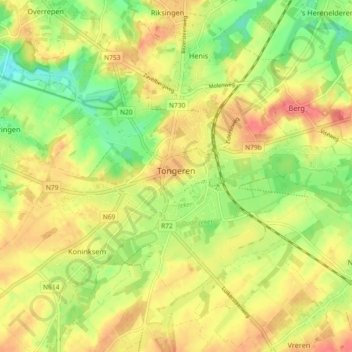 Tongerenの地形図、標高、地勢