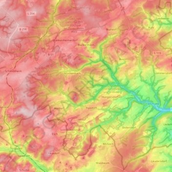 Blankenheimの地形図、標高、地勢