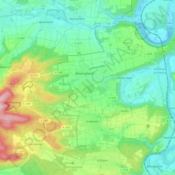 74357の地形図、標高、地勢