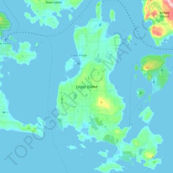 Lopez Islandの地形図、標高、地勢