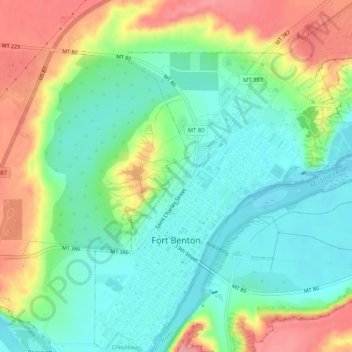 Fort Bentonの地形図、標高、地勢
