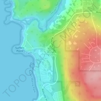 Prevellyの地形図、標高、地勢