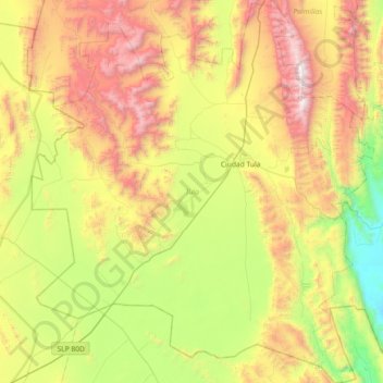 Tulaの地形図、標高、地勢