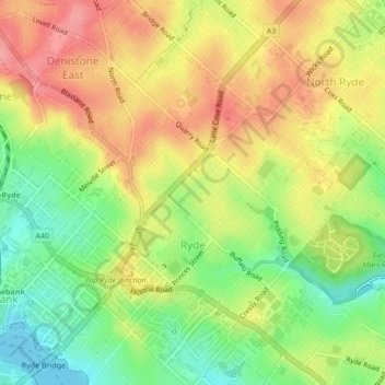 Rydeの地形図、標高、地勢