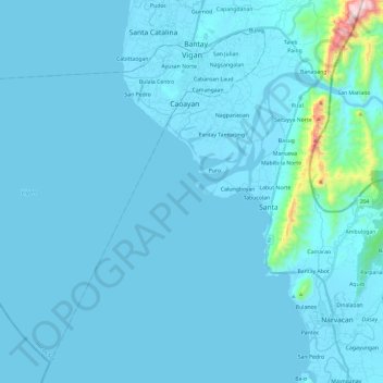 Viganの地形図、標高、地勢