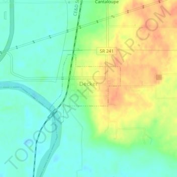 Deckerの地形図、標高、地勢