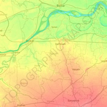 Buxarの地形図、標高、地勢