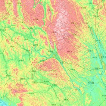 Dahua Yao Autonomous Countyの地形図、標高、地勢