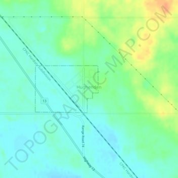 Village of Hughendenの地形図、標高、地勢