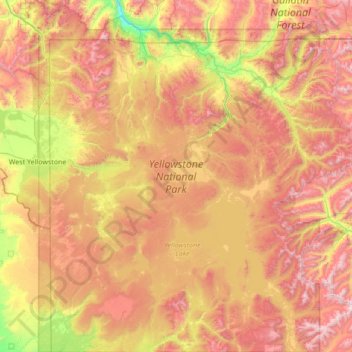イエローストーン国立公園の地形図、標高、地勢