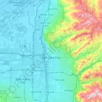Salt Lake Cityの地形図、標高、地勢