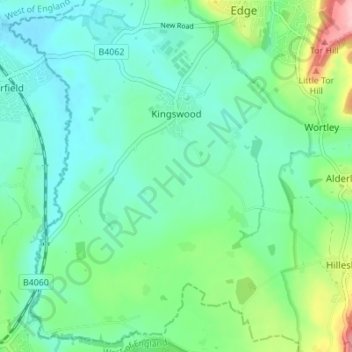Kingswoodの地形図、標高、地勢