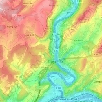 Langsurの地形図、標高、地勢