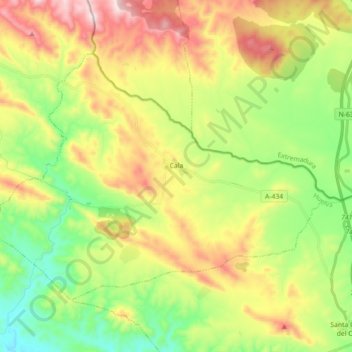 Calaの地形図、標高、地勢