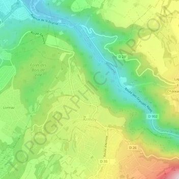 Armoyの地形図、標高、地勢