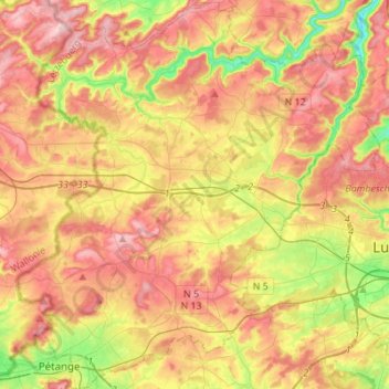 Canton Capellenの地形図、標高、地勢