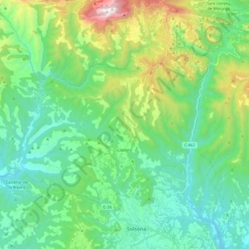 Lladursの地形図、標高、地勢