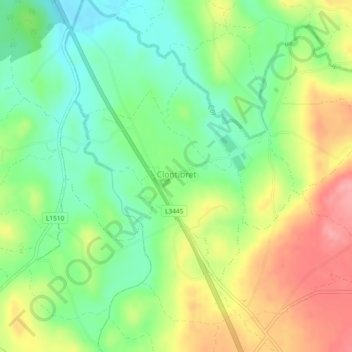 Clontibretの地形図、標高、地勢