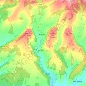 Comptonの地形図、標高、地勢