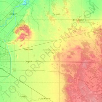 Rural Municipality of Springfieldの地形図、標高、地勢