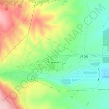 Coppertonの地形図、標高、地勢