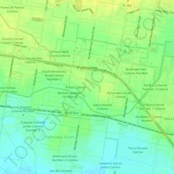 Palmviewの地形図、標高、地勢